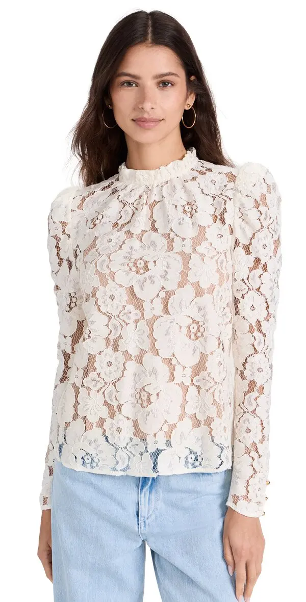 Wayf Emma Puff Sleeve Lace Top In Ivory Lace - 50% Off | Editorialist